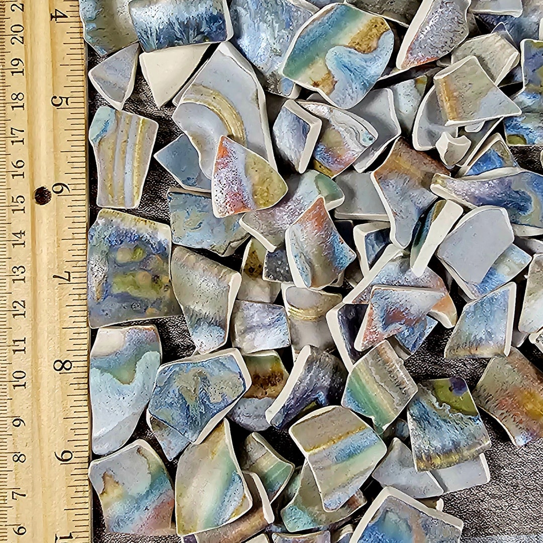 Tumbled Ceramic Shards in Assorted Shape, Size and Colors. Green Orange ...