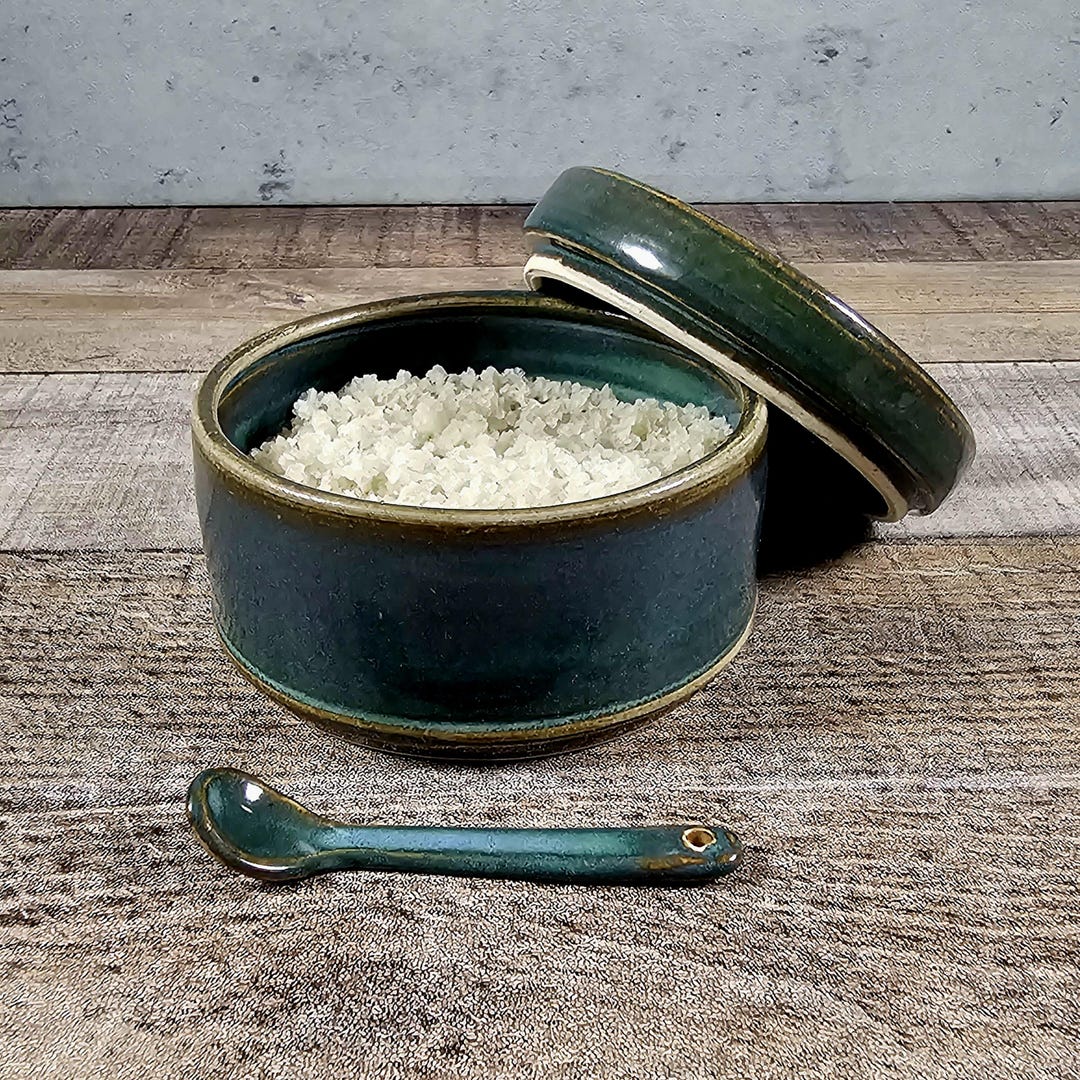 Wheel Thrown Salt Jar With Lid and Matching Spoon Bridal Shower Gift ...