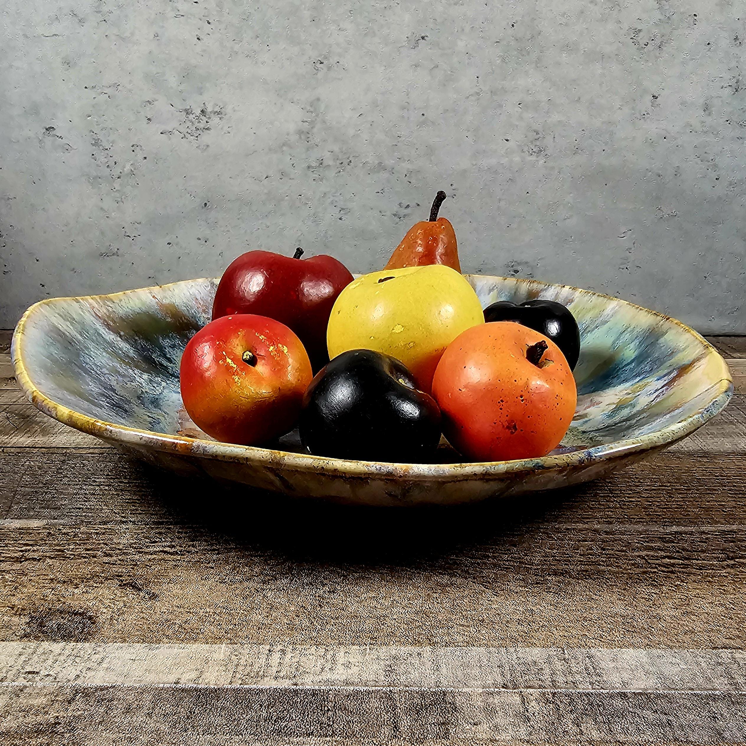 Handmade Ceramic Fruit Bowl: Large Pottery Centerpiece With Blue ...