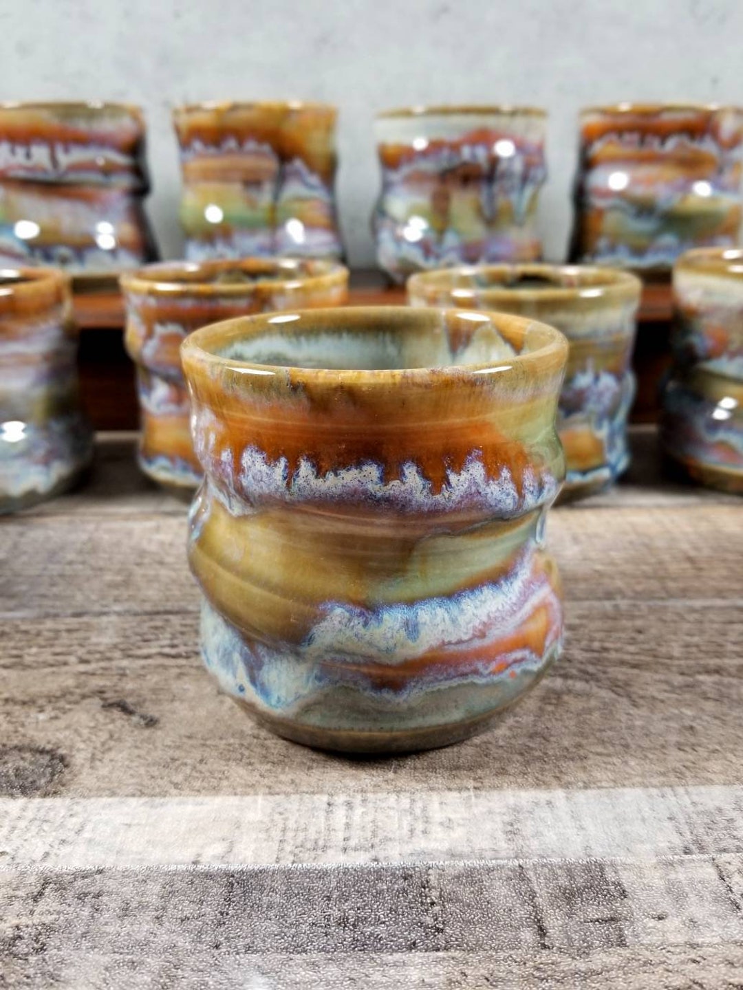 Wheel Thrown Ceramic Tumbler: Spiral Drip Glaze, 12 Oz - Etsy