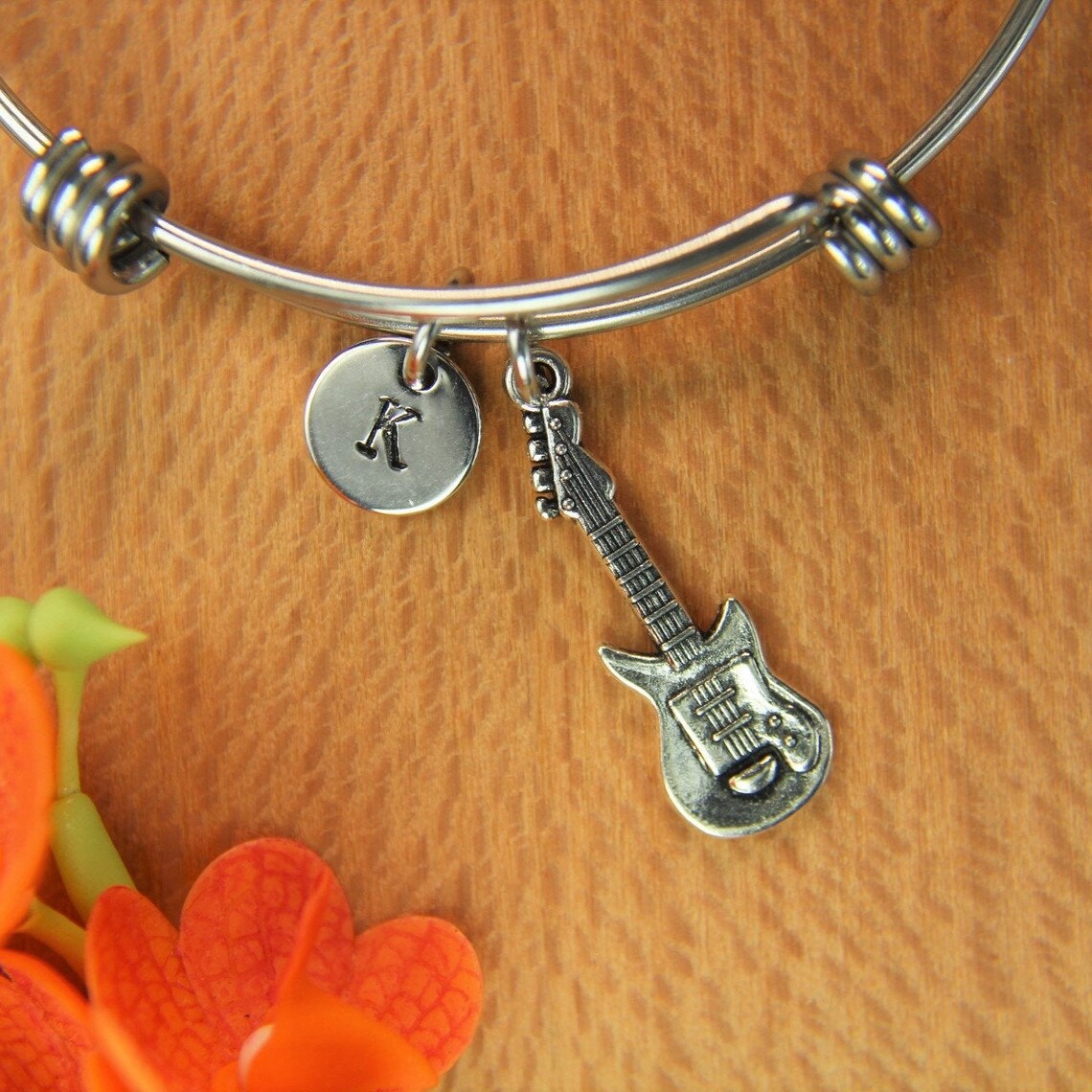 Guitar Charm Bracelet Music Gift Silver Guitar Charm Bangle - Etsy