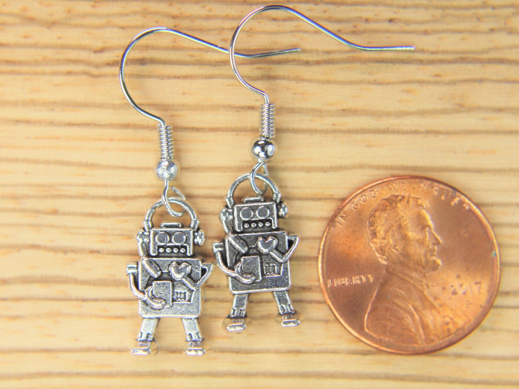 Silver Robot Charm Earrings Robot Charm Engineer Charm | Etsy