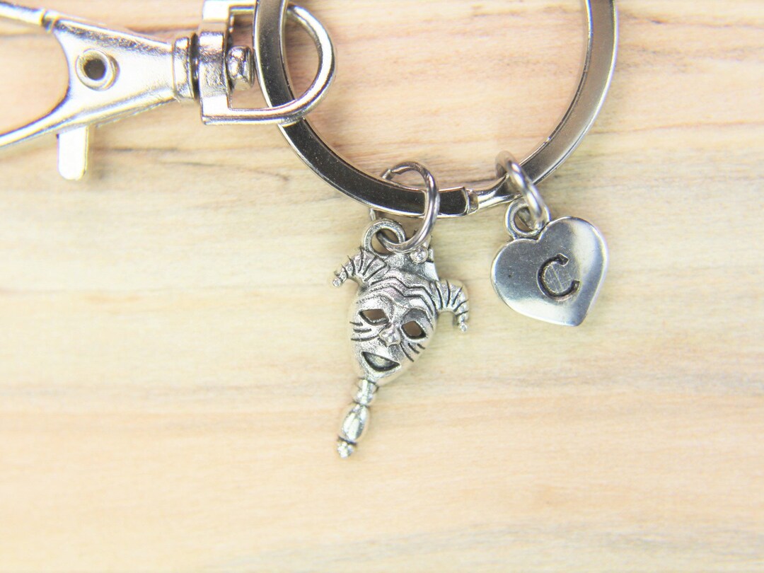 Jester's Charm Silver Comedy Tragedy Mask Charm Keychain Theatre Mask ...