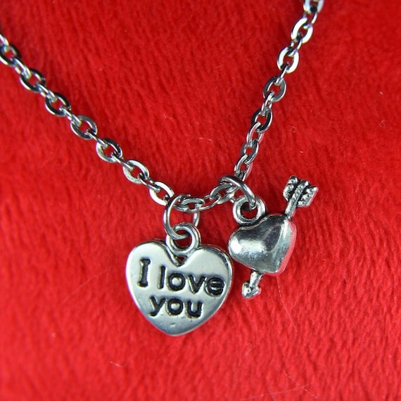 Silver I Love You Charm Necklace Heart with Arrow Charm I Love | Etsy