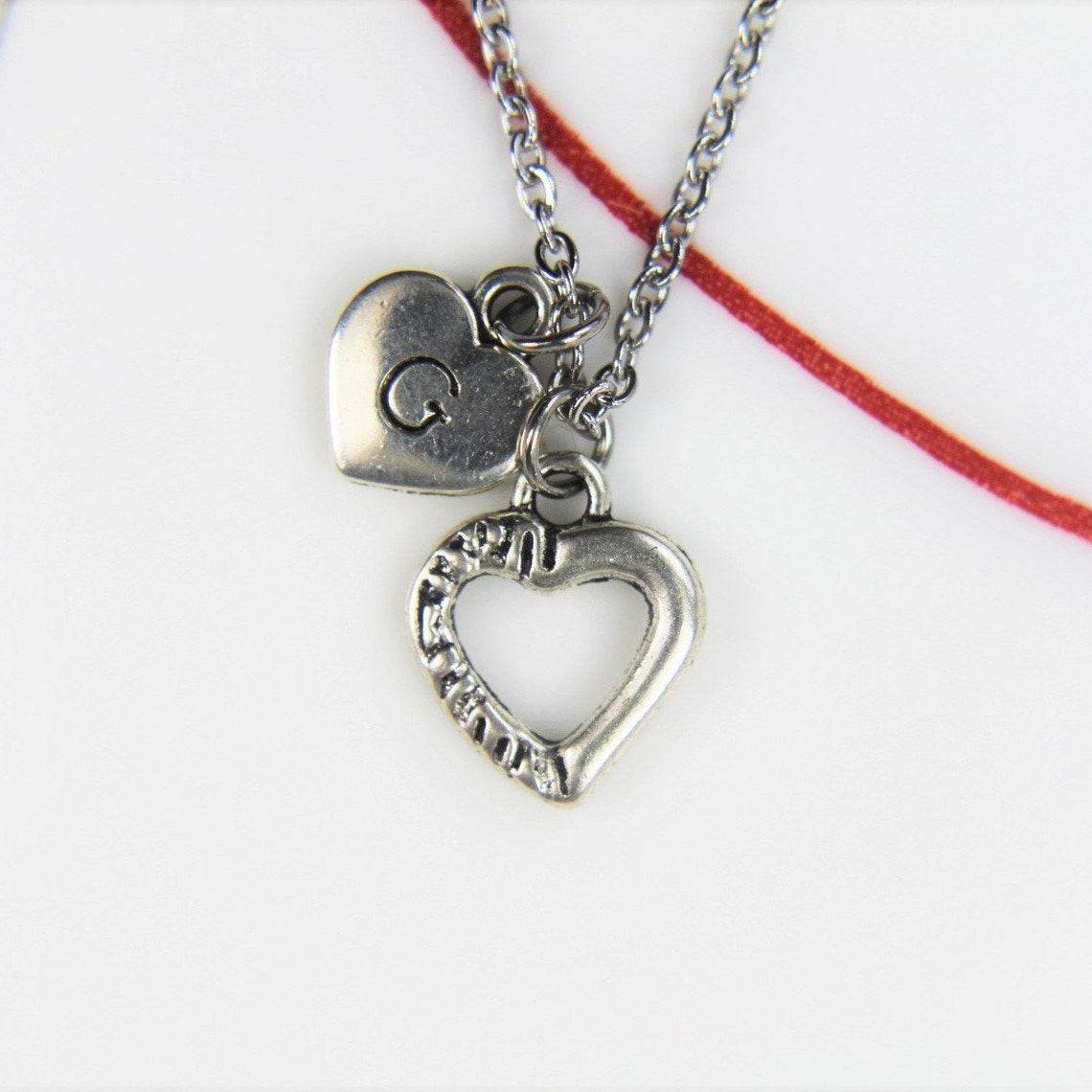 Heart Necklace Silver Heart Charm Necklace Heart Charm - Etsy