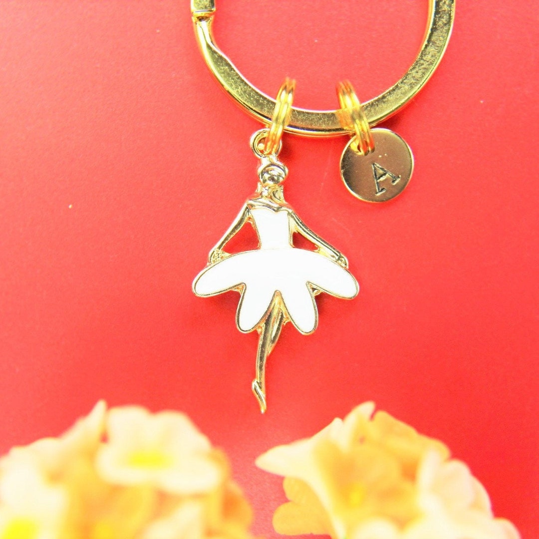 Light Gold Plated Ballet Dancer White Keyrings Dancer Charm Ballet ...