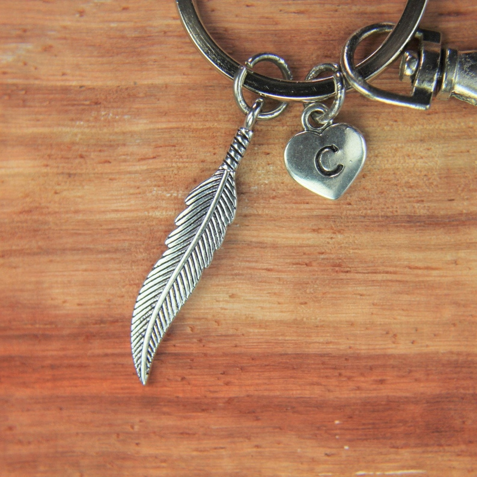 Silver Feather Charm Keychain Christmas Charm Feather Keychain - Etsy