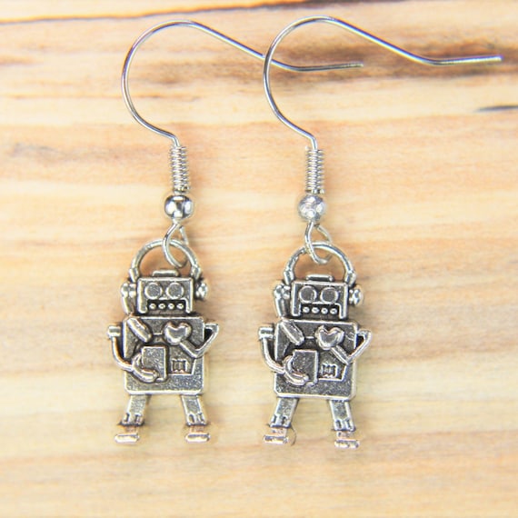 Silver Robot Charm Earrings Robot Charm Engineer Charm | Etsy