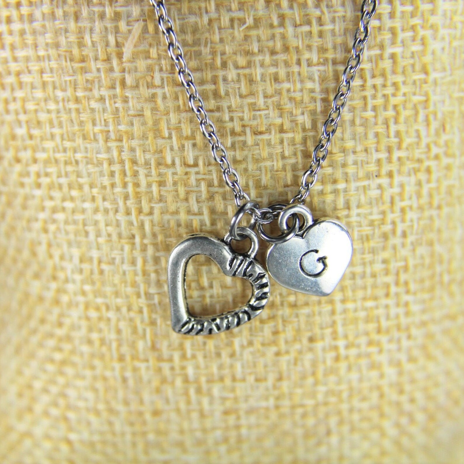 Heart Necklace Silver Heart Charm Necklace Heart Charm Valentine's Day ...
