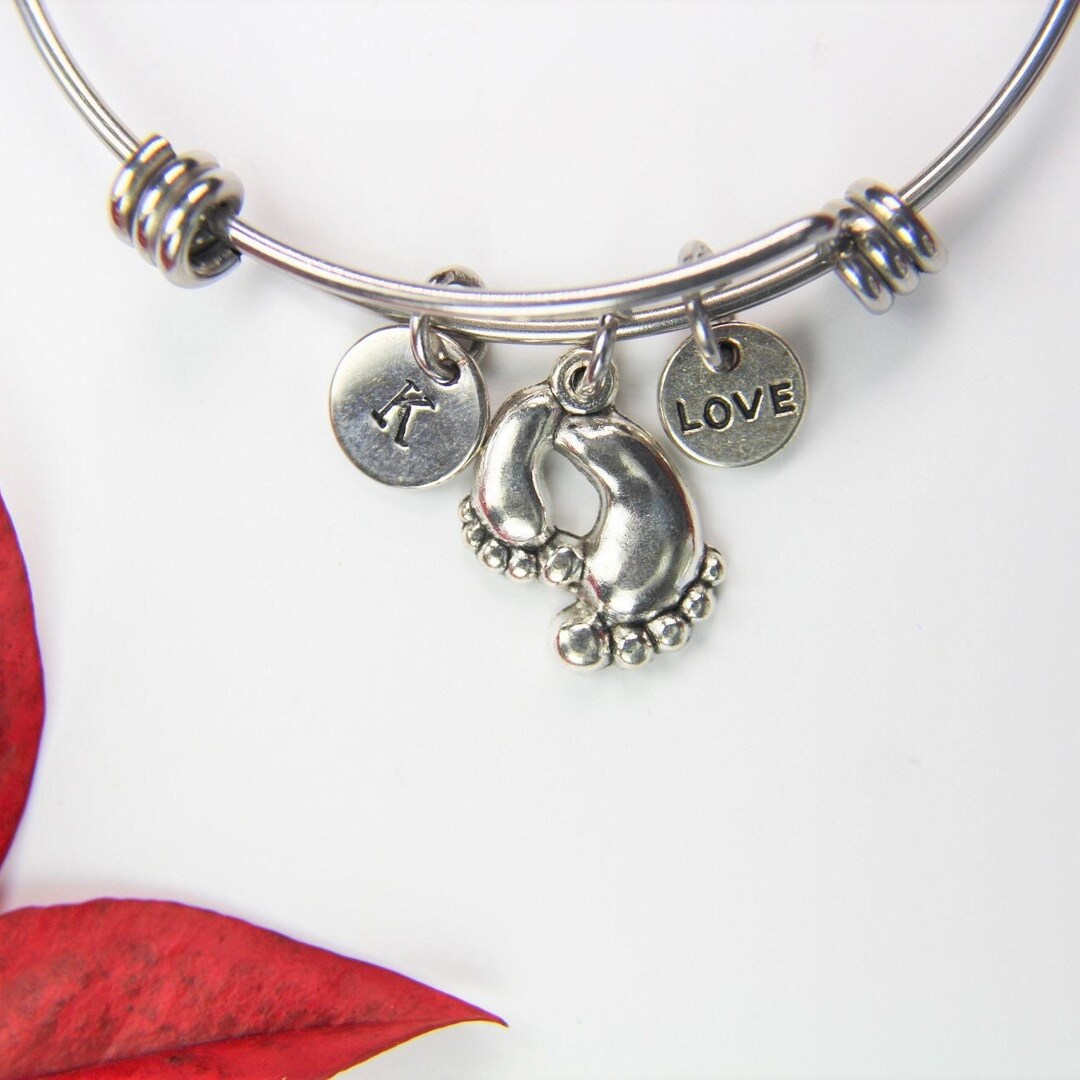 Silver Baby Feet Prints Charm Bracelet Feet Charm Love Charm Footprint ...