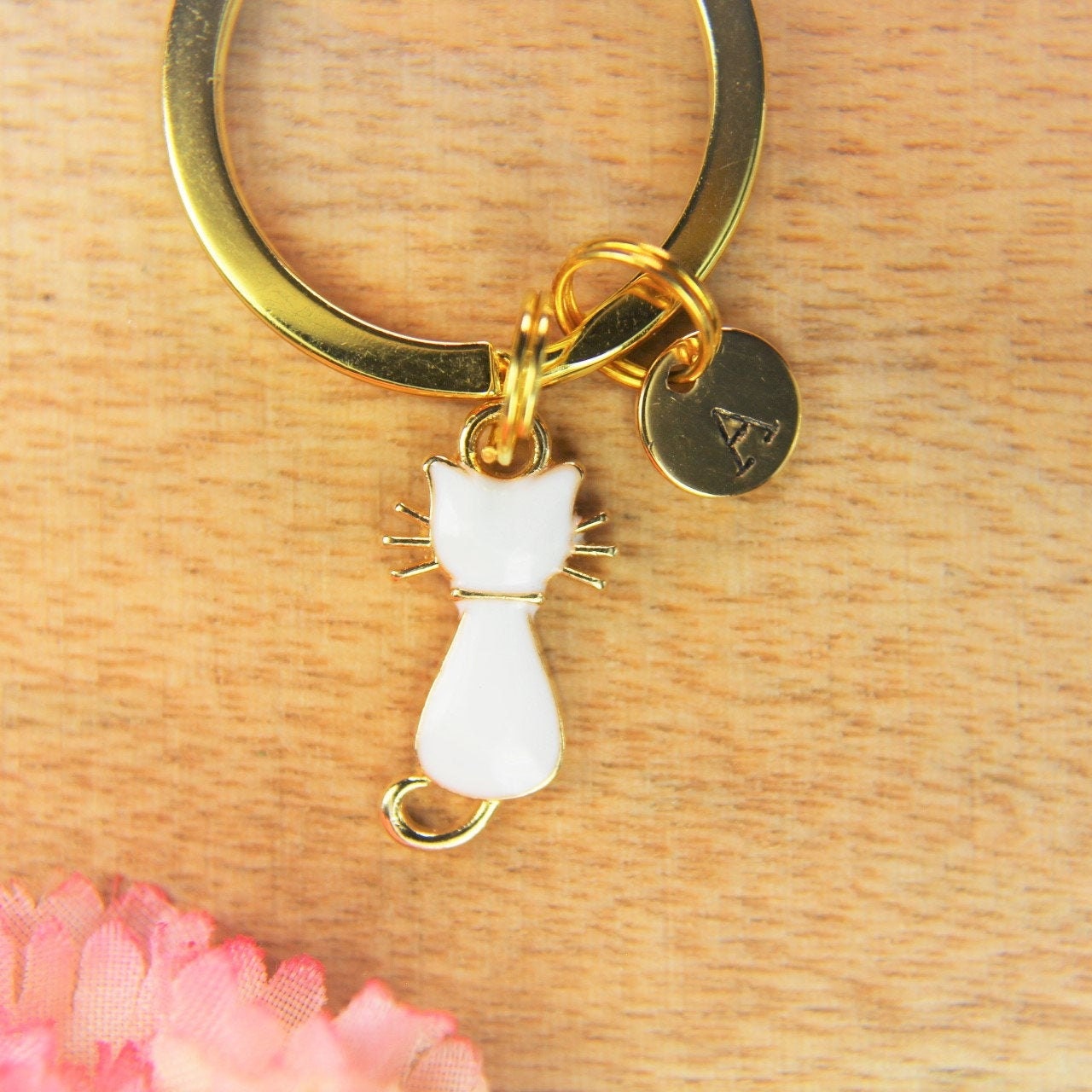 Gold White Cat Keyring Cute Cat Charm Christmas Gift Animal - Etsy UK