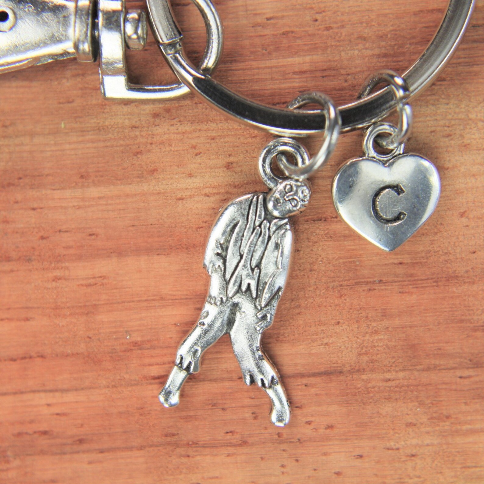 Zombie charm key chain with initial charm Walking corpse | Etsy