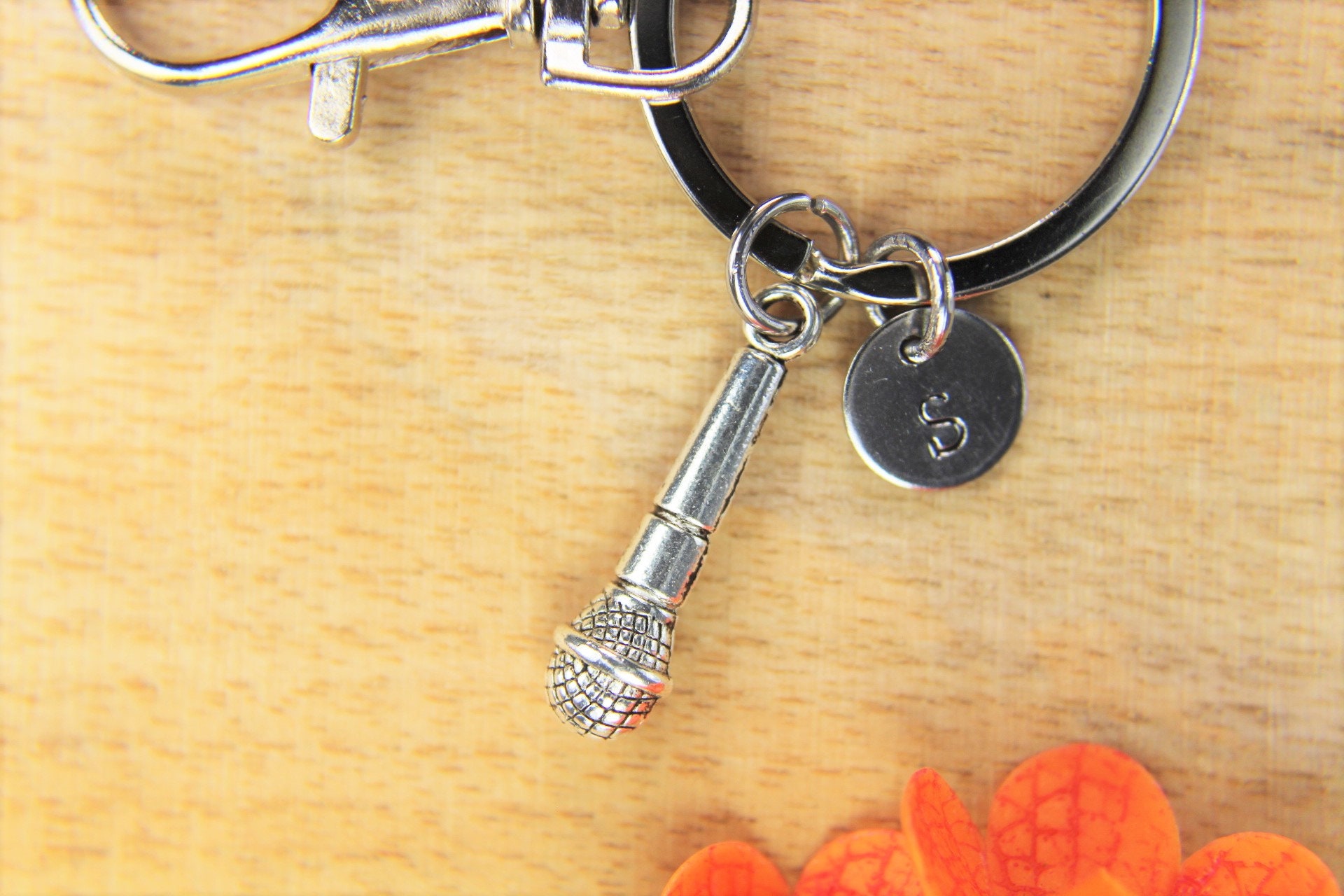 Microphone Keychain Silver Microphone Charm Keychain Music - Etsy