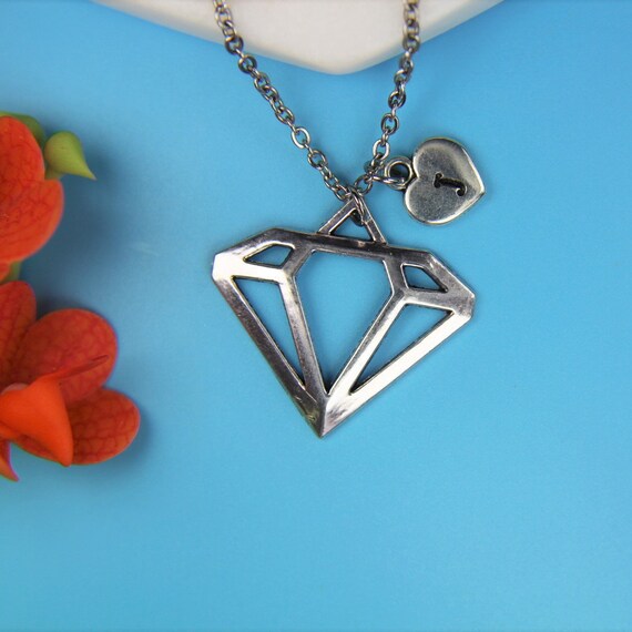 Silver Diamond Charm Necklace Diamond Charm Personalized - Etsy