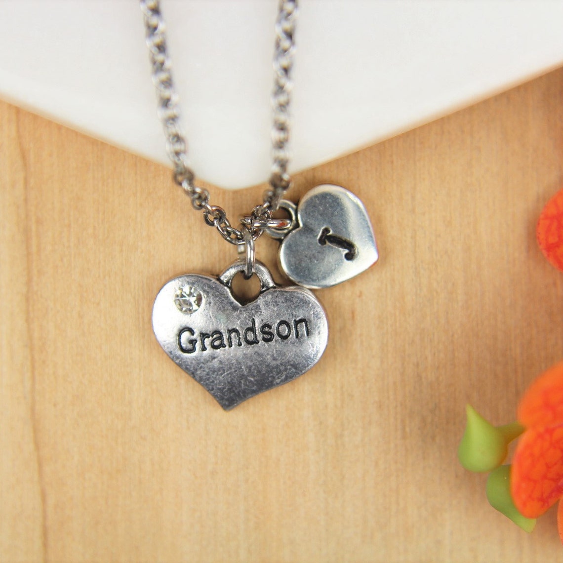Grandson Necklace Silver Grandson Charm Necklace Grandson | Etsy