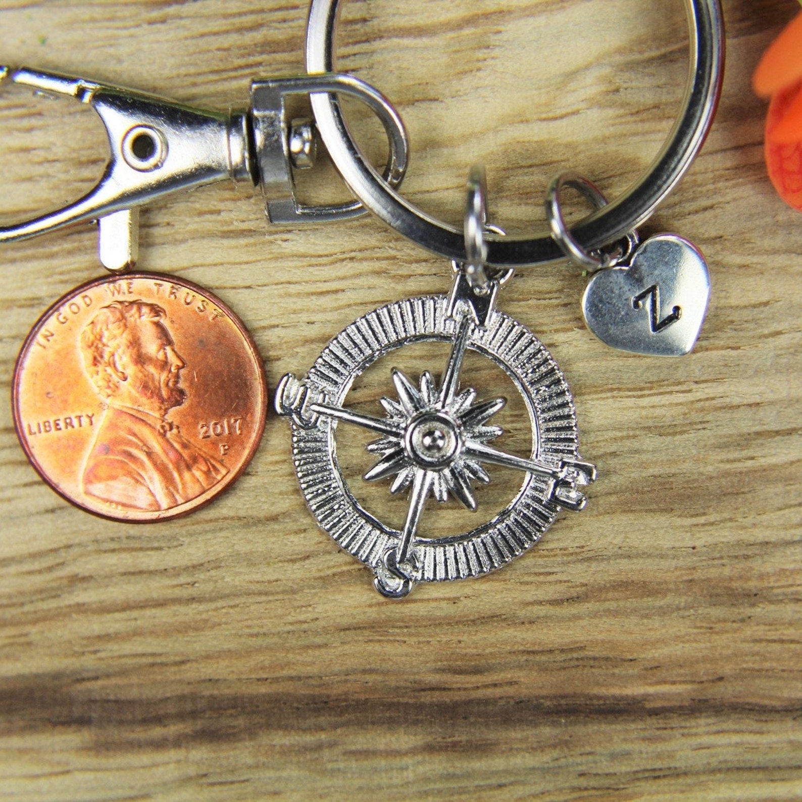 Silver Compass Charm Keychain Compass Keychain Traveler Key | Etsy