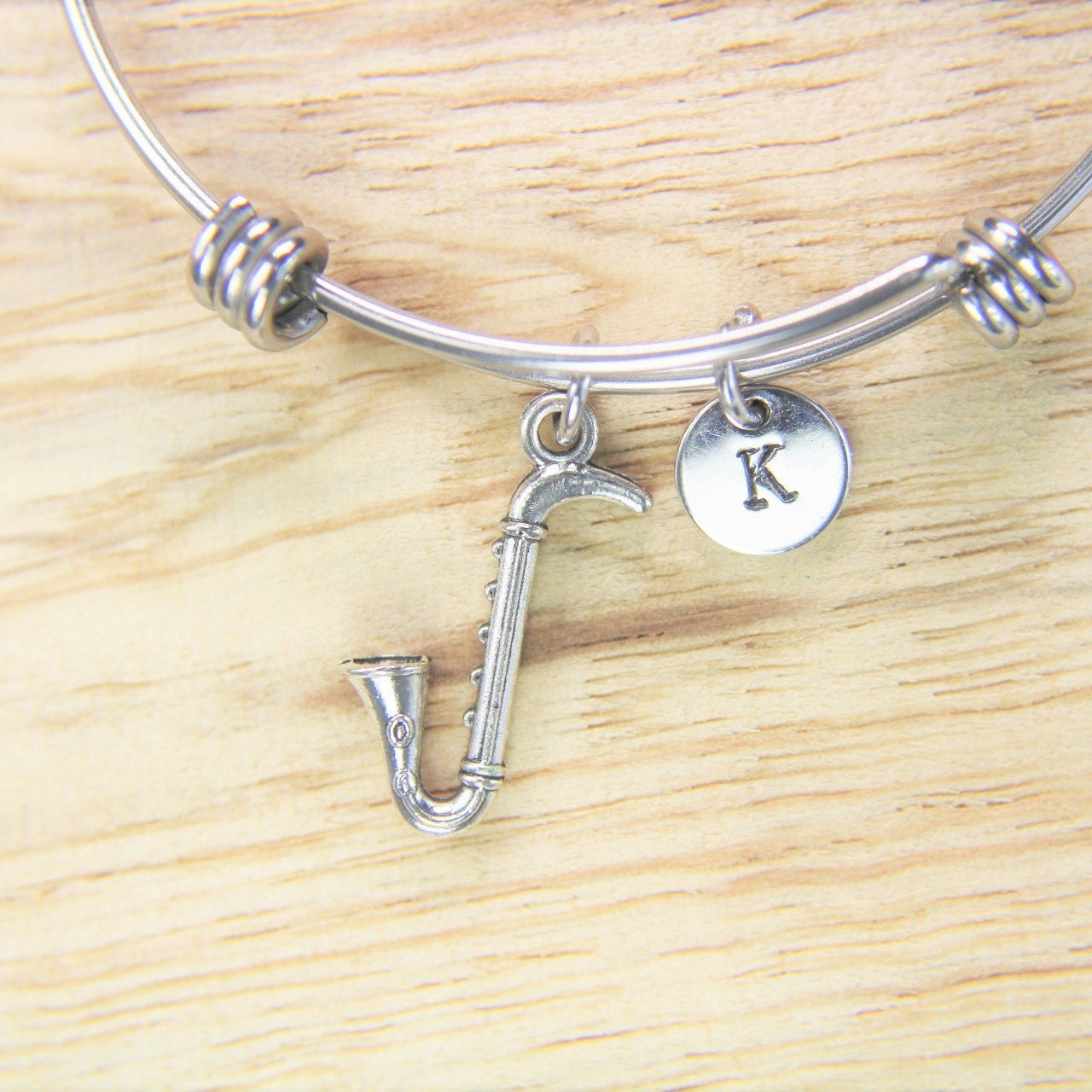 Saxophone Charm Bracelet Silver Saxophone Charm Bangle Saxophone Gift ...