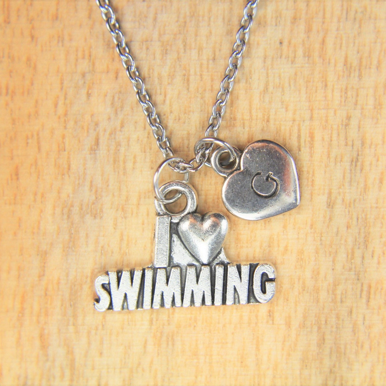 I Love Swimming Necklace Silver Swimming Charm Necklace Sport Gift ...