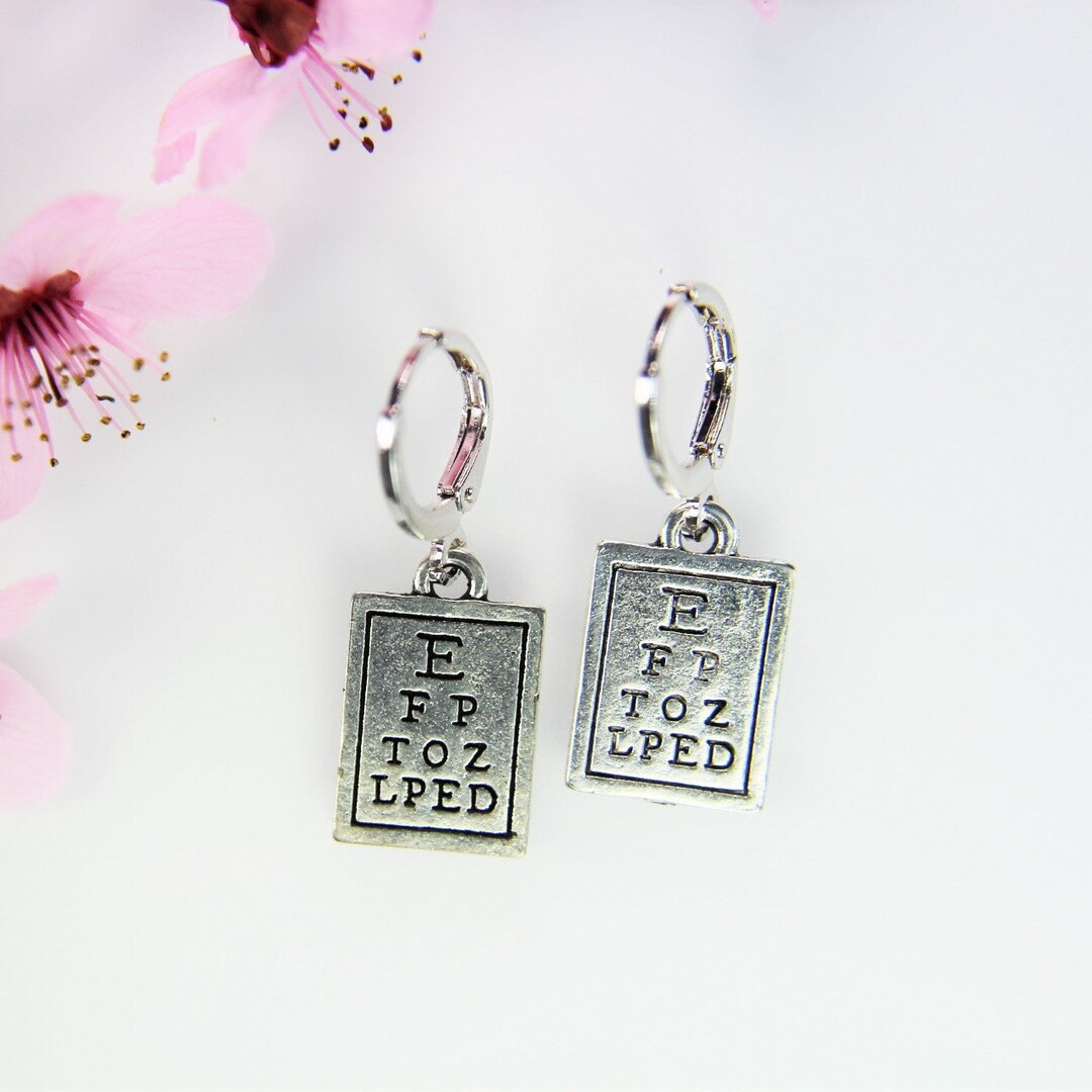 Silver Eye Care Charm Earrings Eye Chart Charm Vision Charm Earrings ...