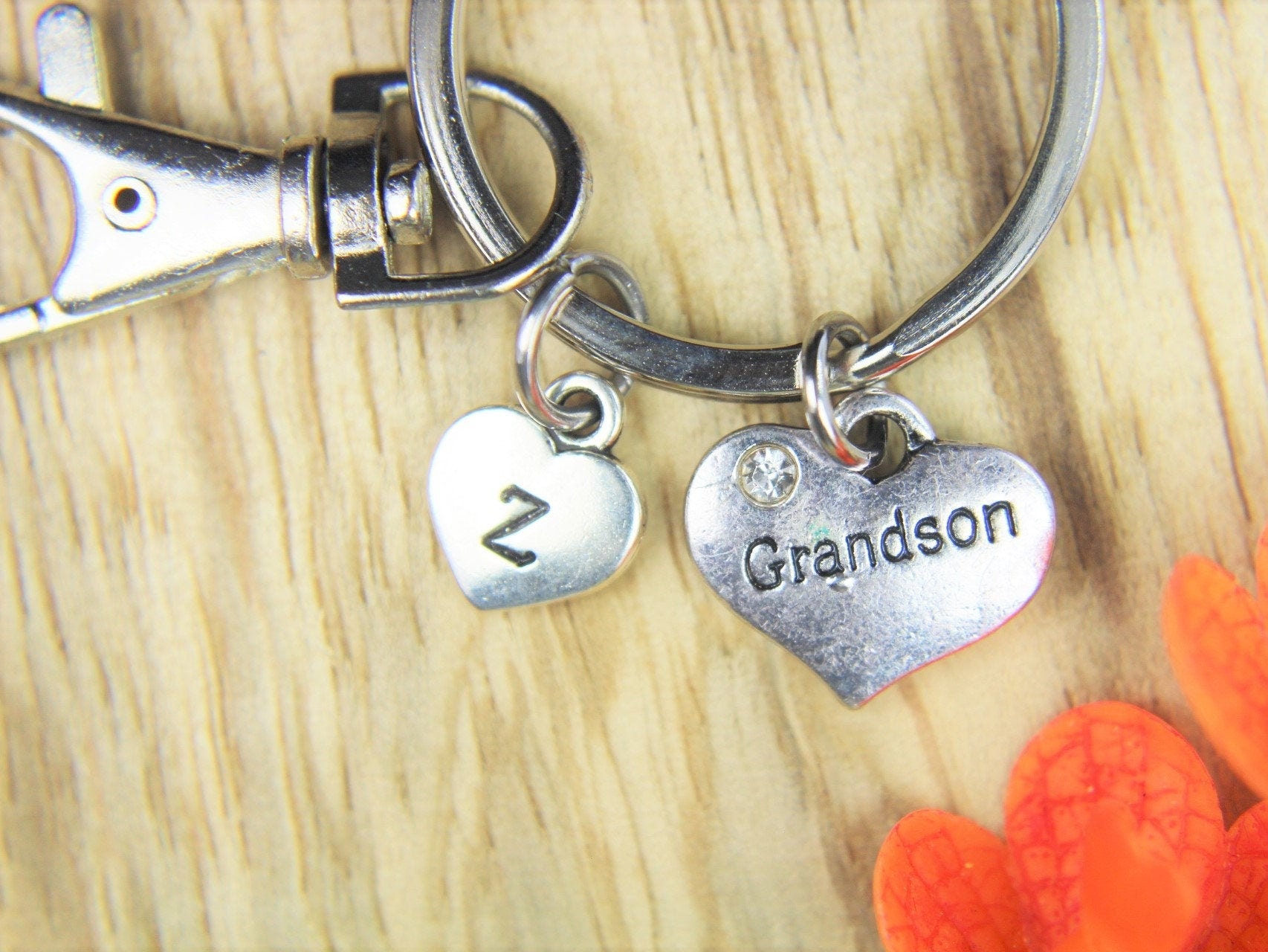 Silver Grandson Charm Keychain Family Charm Keychain Grandson - Etsy