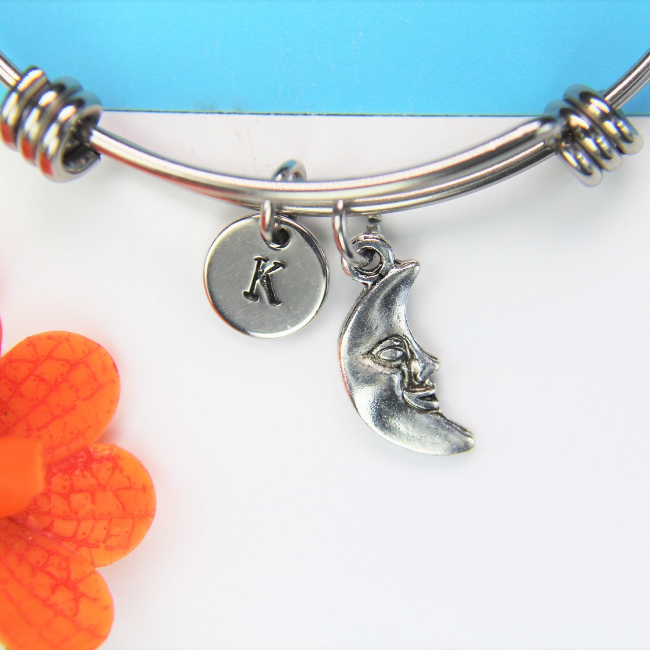 Moon Face Bracelet Moon Face Drop Bangle Eclipse Gift Moon Pendant ...