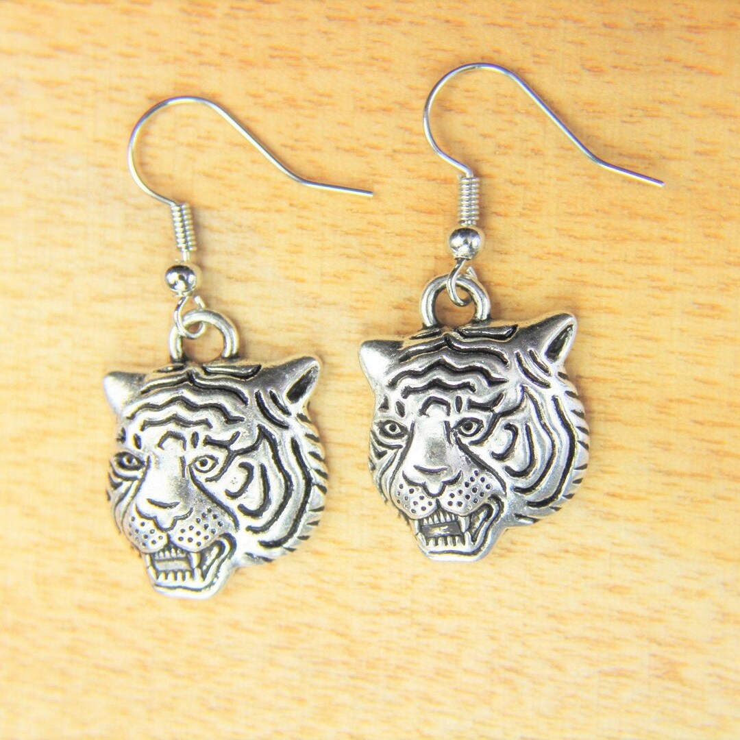 Silver Tiger Head Charm Earrings Tiger Head Charm Tiger Head Pendant ...
