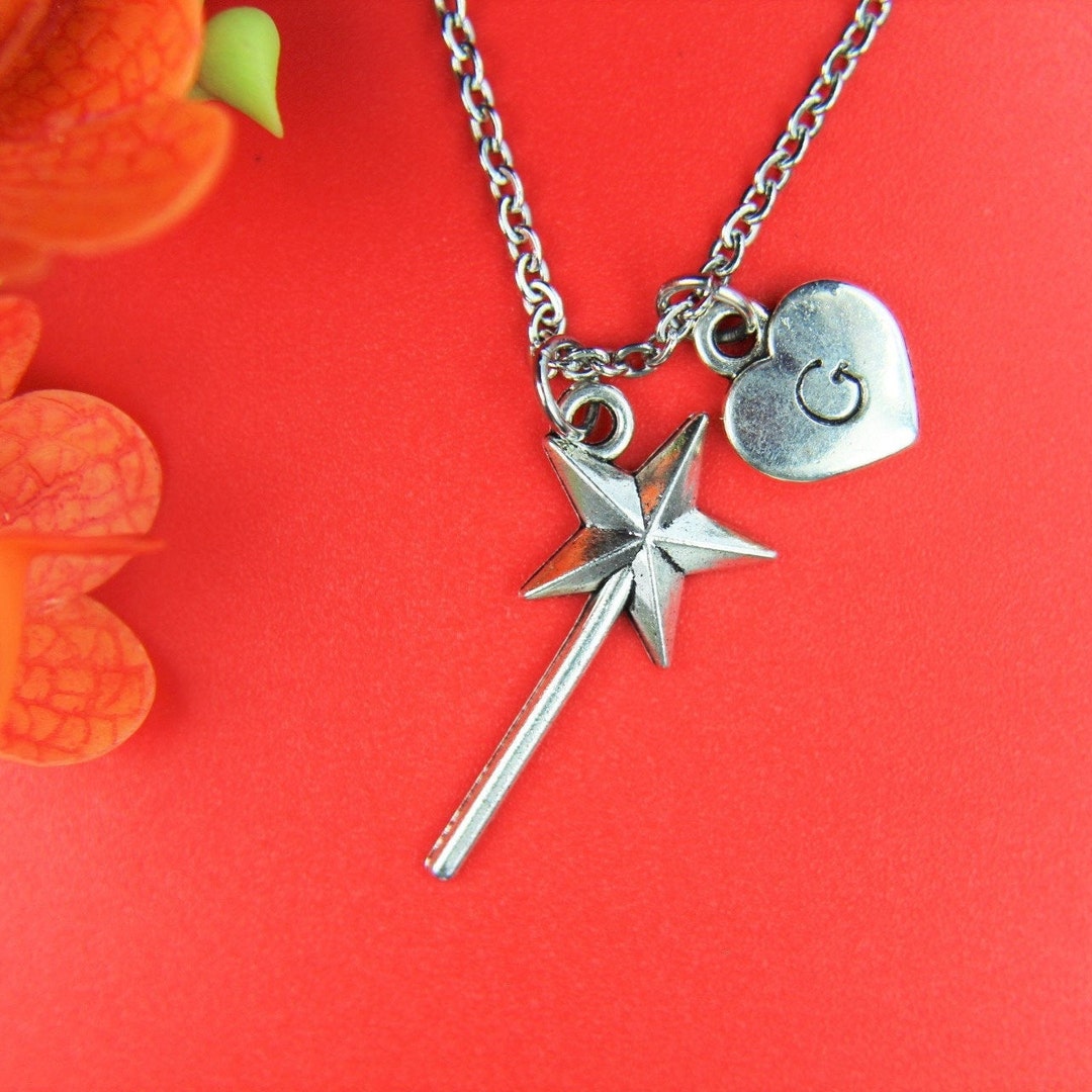 Wand Necklace, Silver Wand Star Charm Necklace, Magic Wand Pendants ...