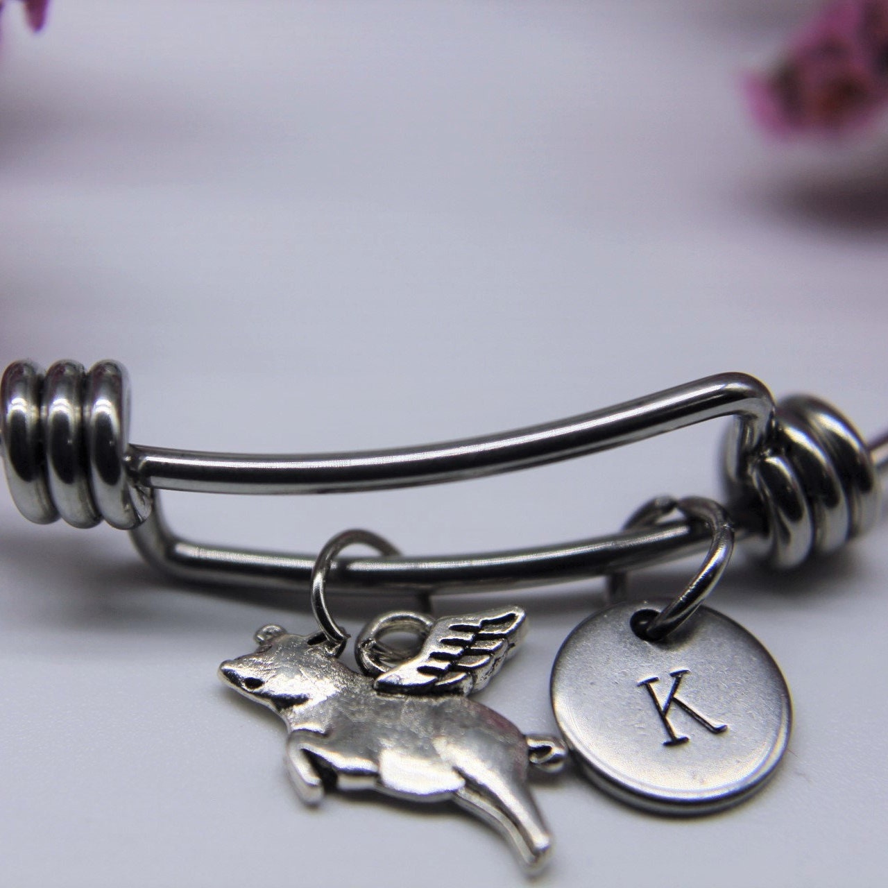 Flying Pig Bangle Pig Wing Bracelet Pig With Wing Charm Animal | Etsy