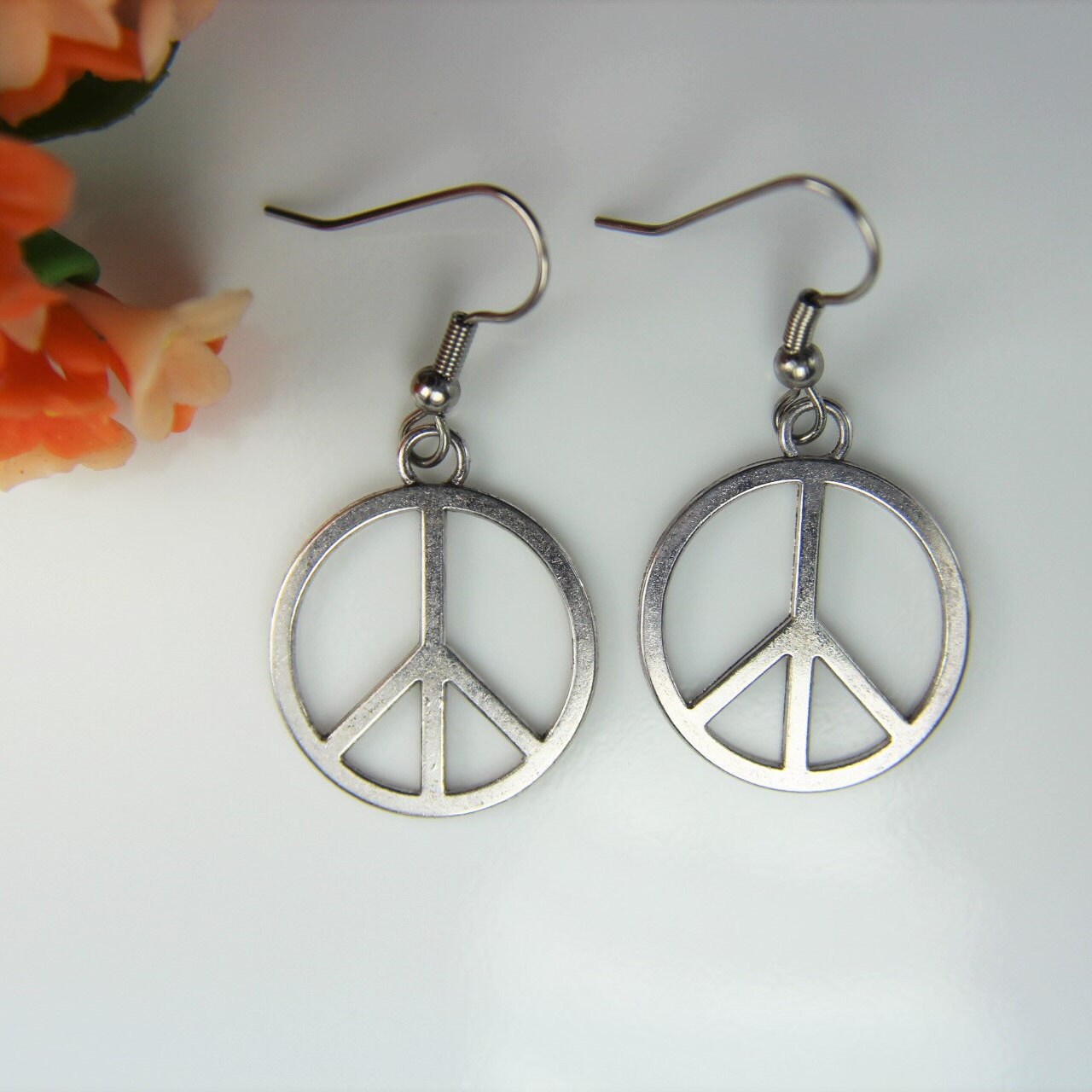 Sliver Peace Sign Earrings Peace Sign Earrings Peace Sing - Etsy