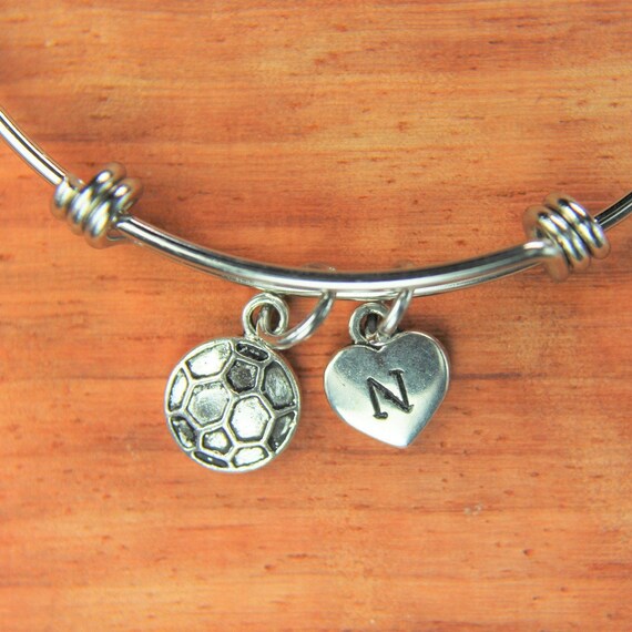 Soccer Charm Bracelet Silver Soccer Charm Bangle Soccer Gift | Etsy