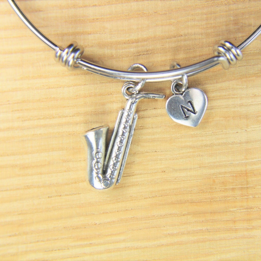Saxophone Bracelet Silver Saxophone Charm Bangle Saxophone Gift Musical ...