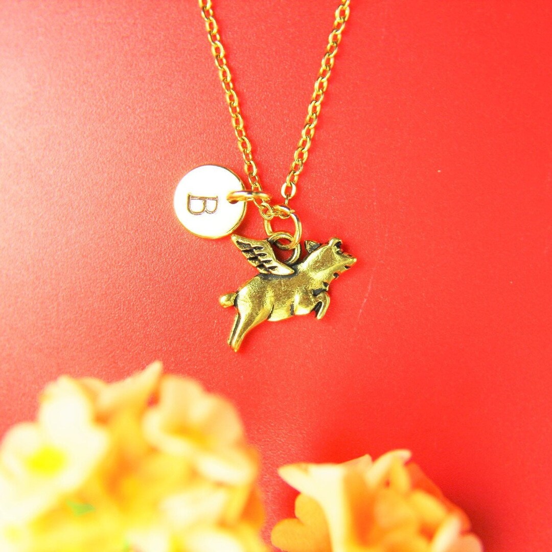 Golden Flying Pig Charm Necklace Christmas Gift Flying Pig Jewelry ...