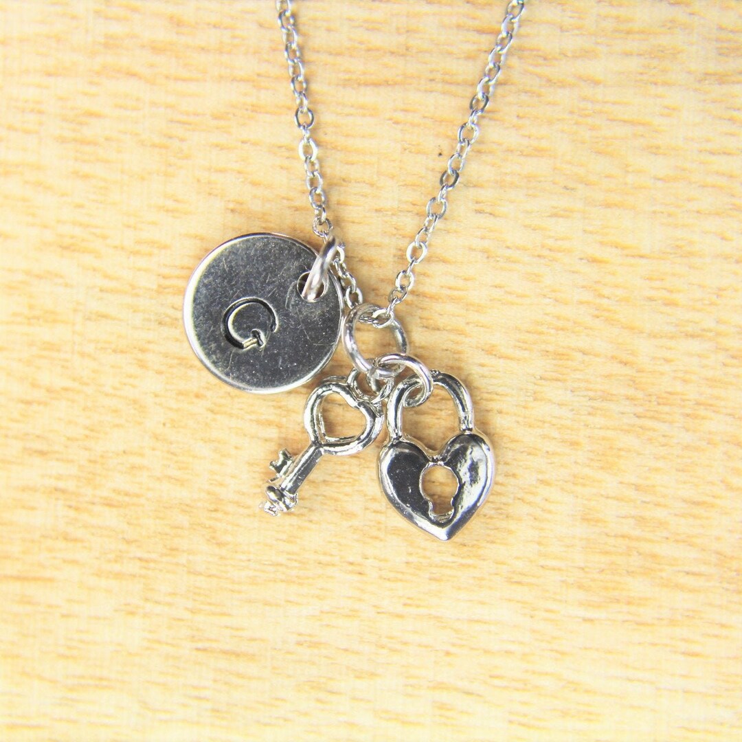 Key and Heart Lock Necklace Silver Key and Lock Charm Skeleton Key and ...