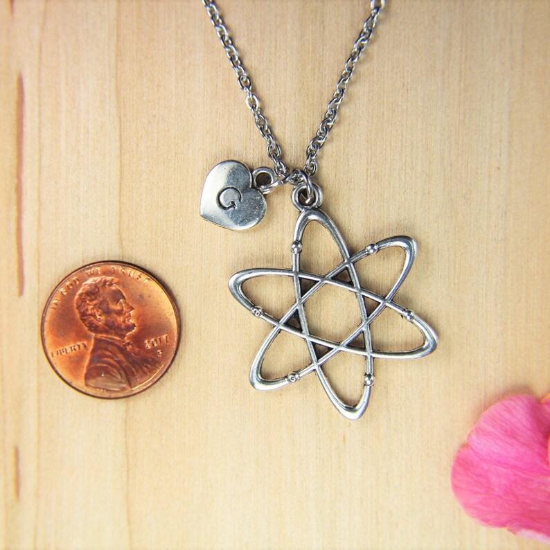 Silver Atom Charm Necklace Science Teacher Gift Atomic Symbol - Etsy