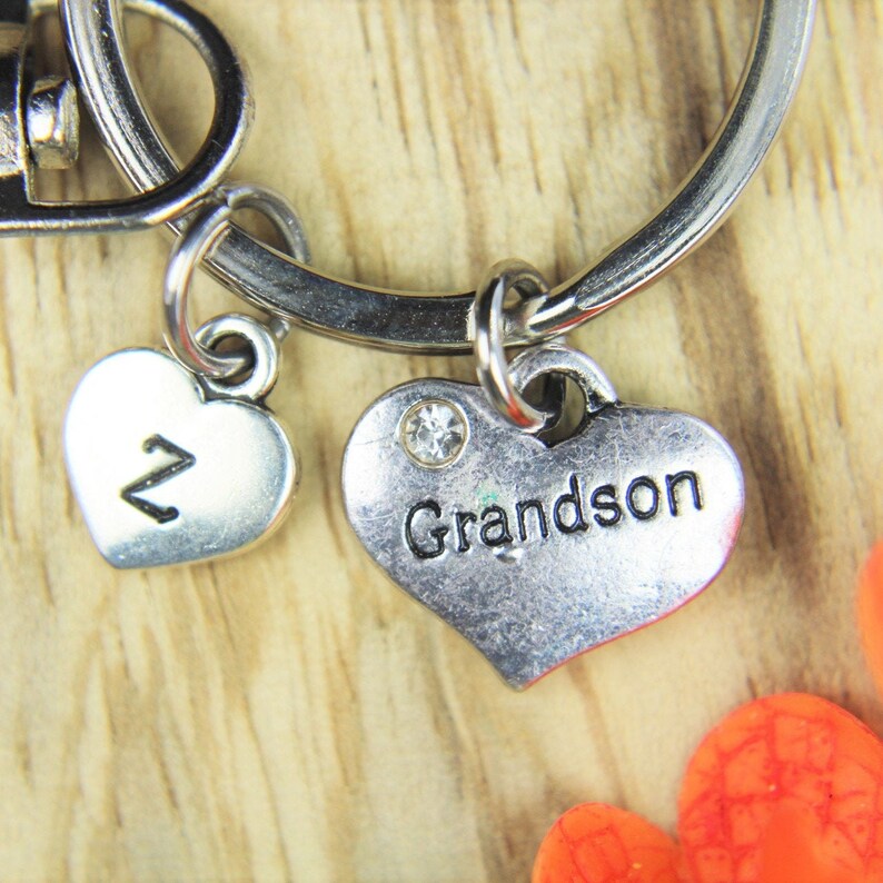 Silver Grandson Charm Keychain Family Charm Keychain Grandson - Etsy