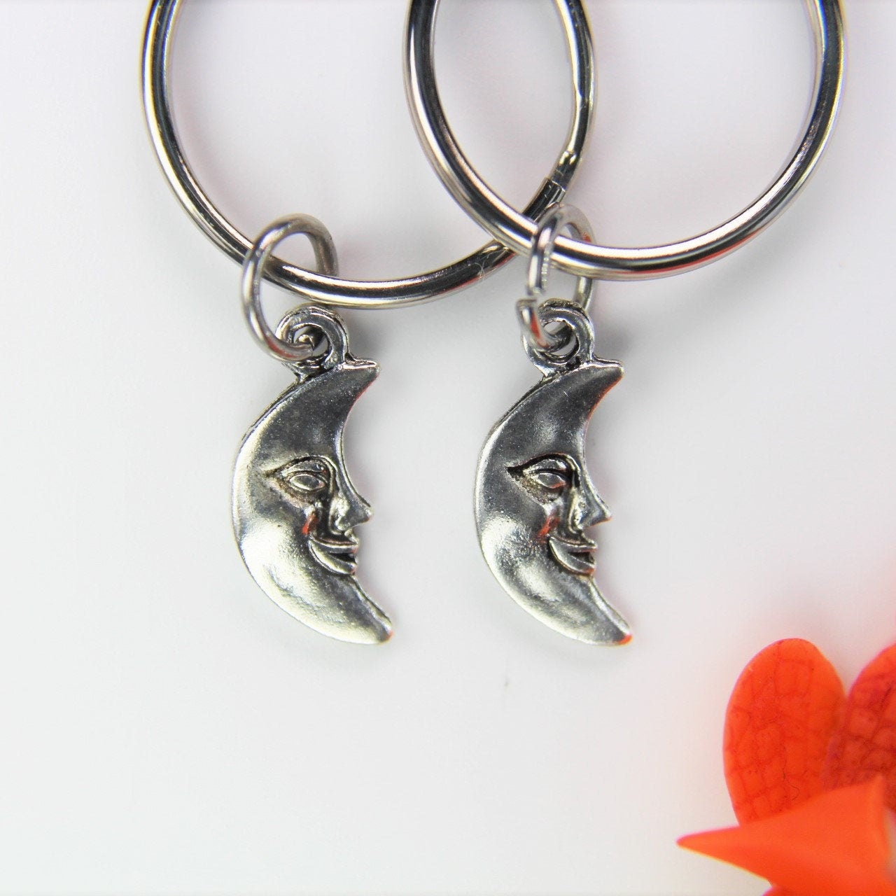 Eye of 2 Moon Face Keychain Silver Moon Face Charm Moon Face - Etsy
