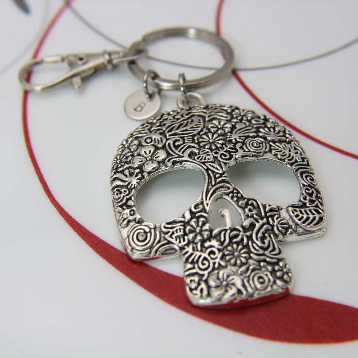 Sugar Skull Keychain Day of the Dead Charm Silver Sugar Skull | Etsy