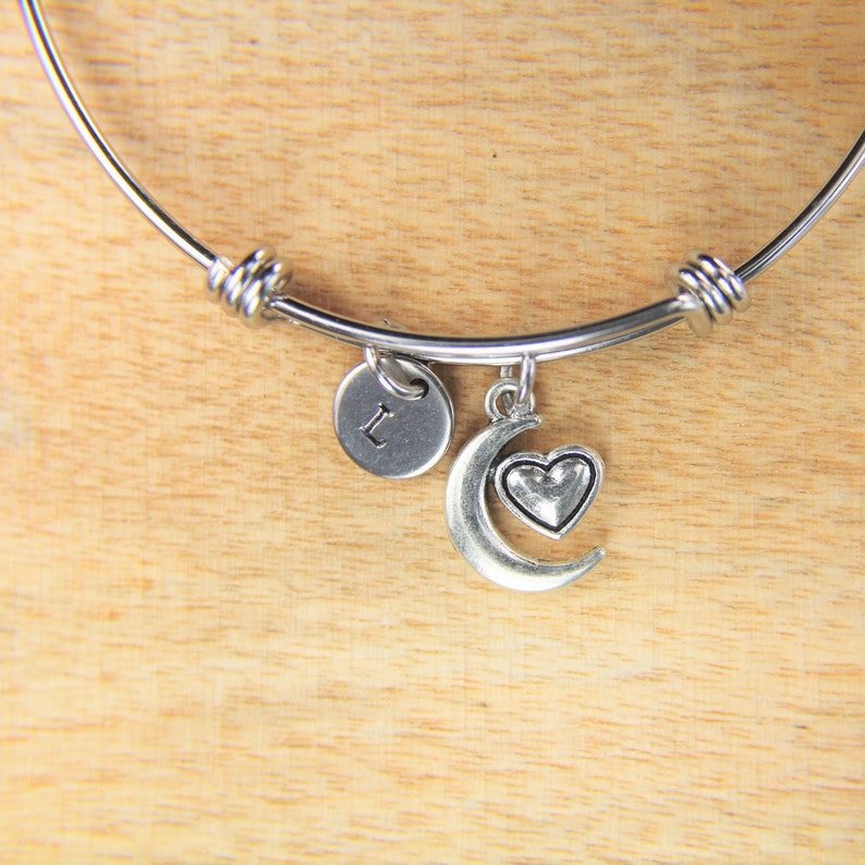 Half Moon Heart Charm Bracelet Half Moon Heart Charm Bangle Half Moon ...