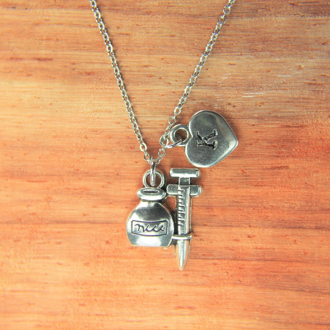 Silver Syringe Charm Necklace Syringe Pendant Doctor Nurse Medical ...