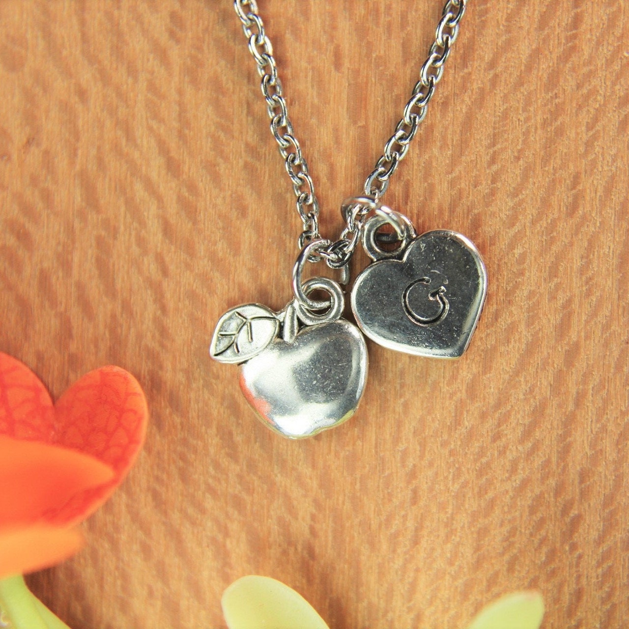 Apple Chain Silver Apple Charm Necklace Fruit Charm Apple Jewelry Apple ...