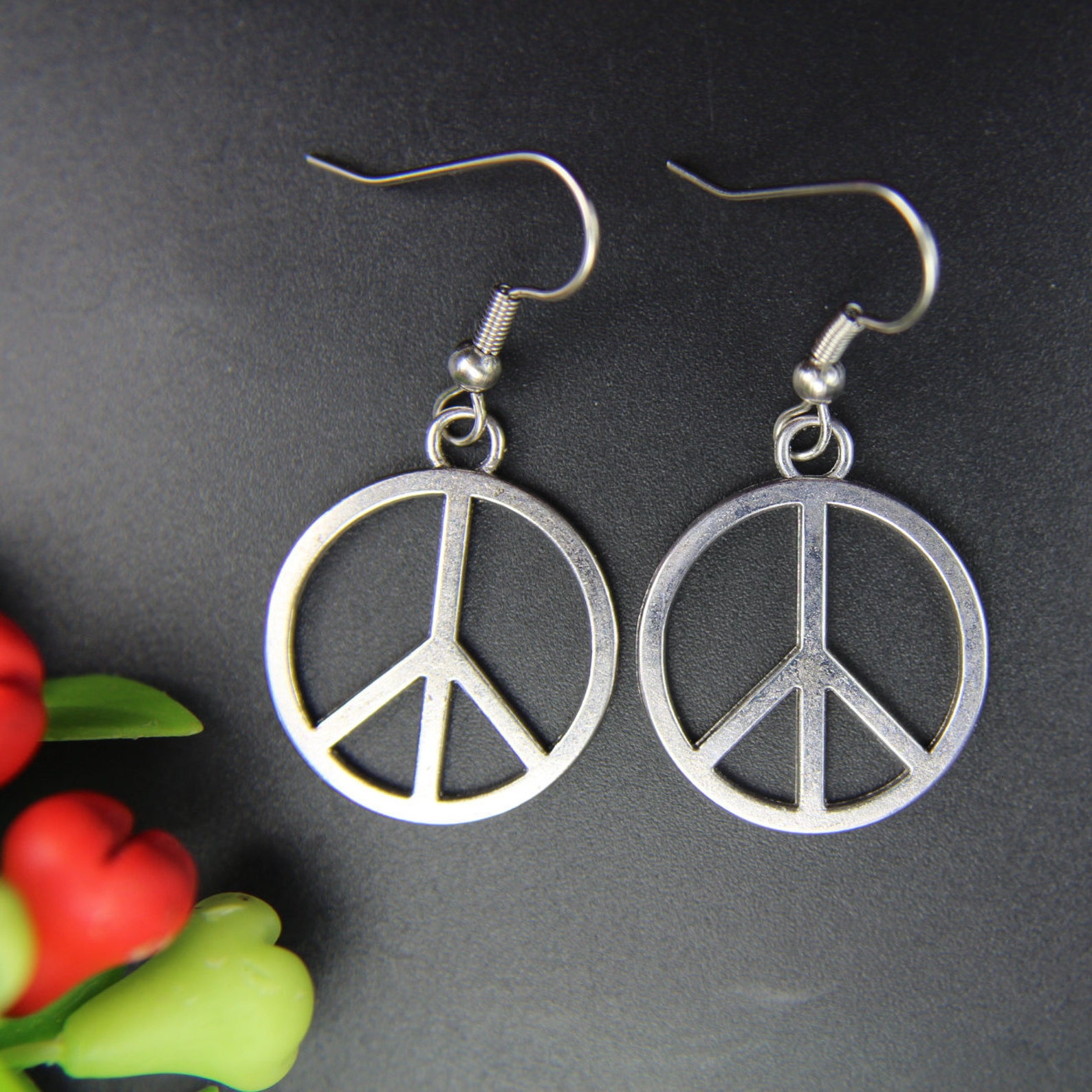 Sliver Peace Sign Earrings Peace Sign Earrings Peace Sing - Etsy