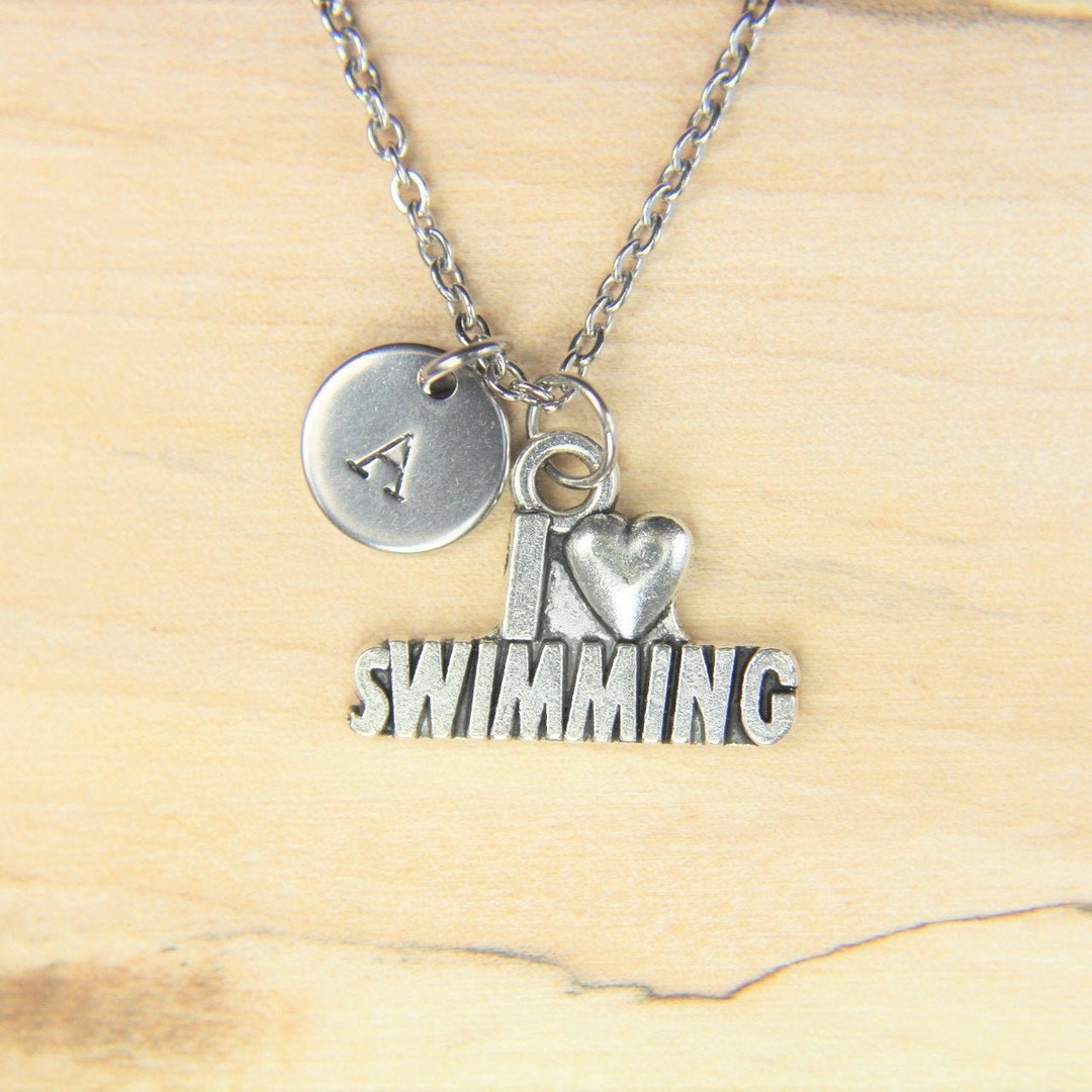 I Love Swimming Necklace Silver Swimming Charm Necklace Sport Gift ...