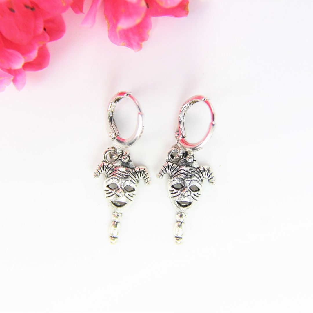 Jester's Mask Earring Silver Clown Charm Earring Halloween Gift Mask ...