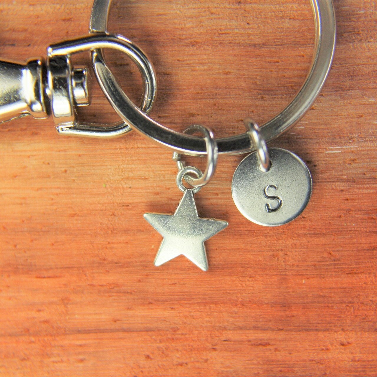 Star Charm with Initial Charm on a Key Chain Silver Star Charm | Etsy