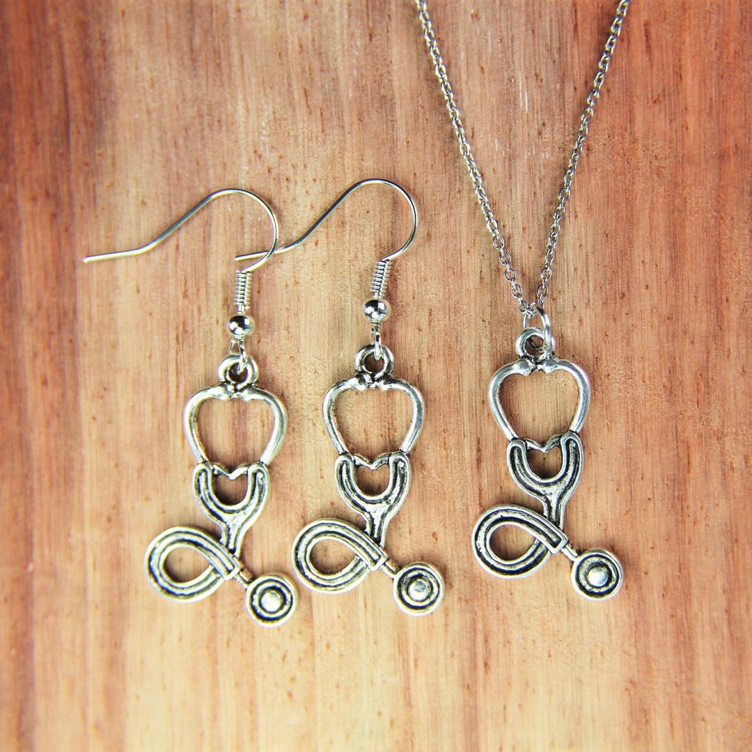 Stethoscope Necklace& Stethoscope Earrings Set Nurse Gift Doctor Gift ...