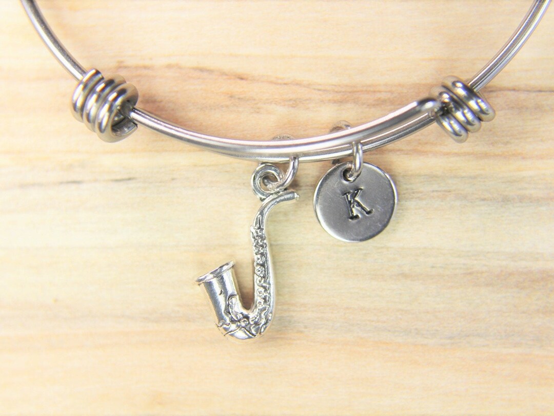 Saxophone Bracelet Silver Saxophone Charm Bangle Saxophone Gift Musical ...