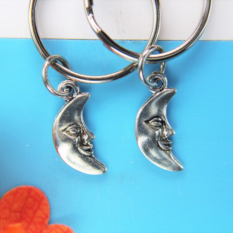Eye of 2 Moon Face Keychain Silver Moon Face Charm Moon Face | Etsy