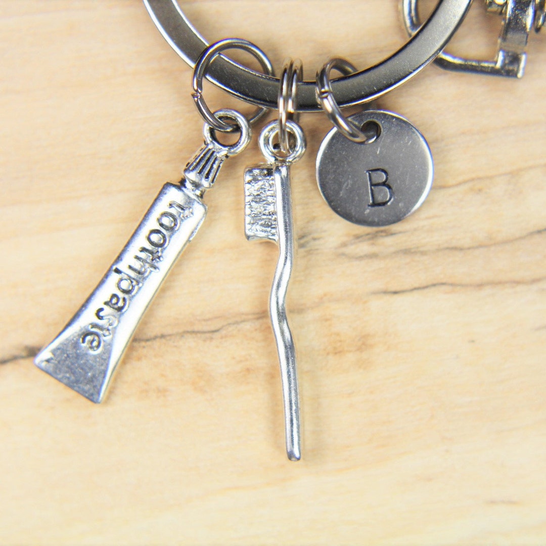 Silver Toothpaste and Toothbrush Tooth Keychain Dental Keychain ...