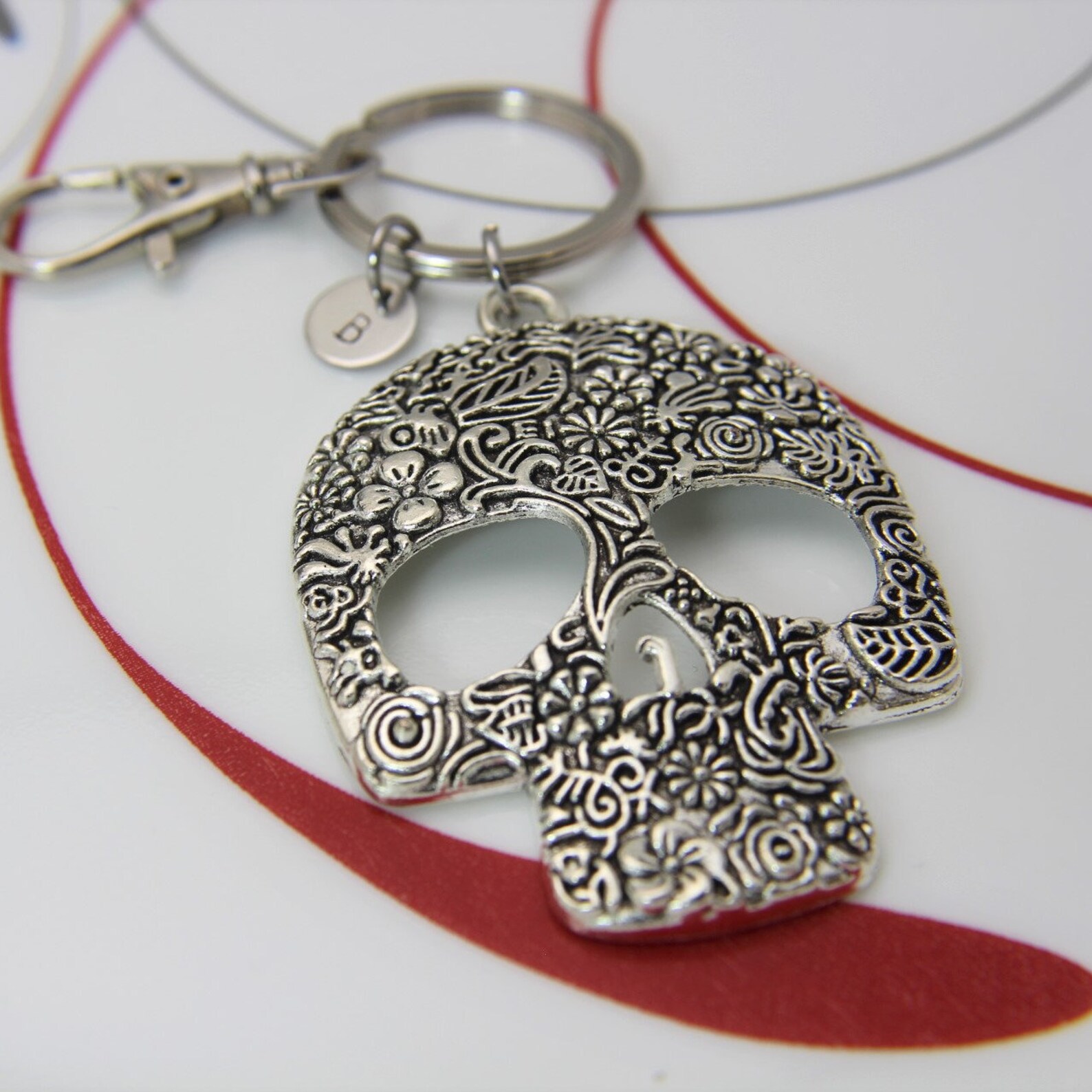 Sugar Skull Keychain Day of the Dead Charm Silver Sugar Skull Gift ...