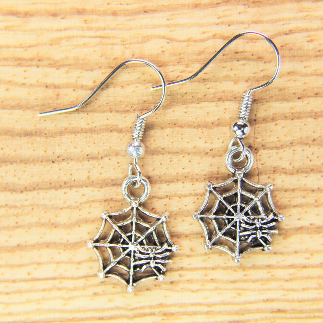 Spider Earrings Silver Spider Web Charm Earrings Insect Gift Halloween ...